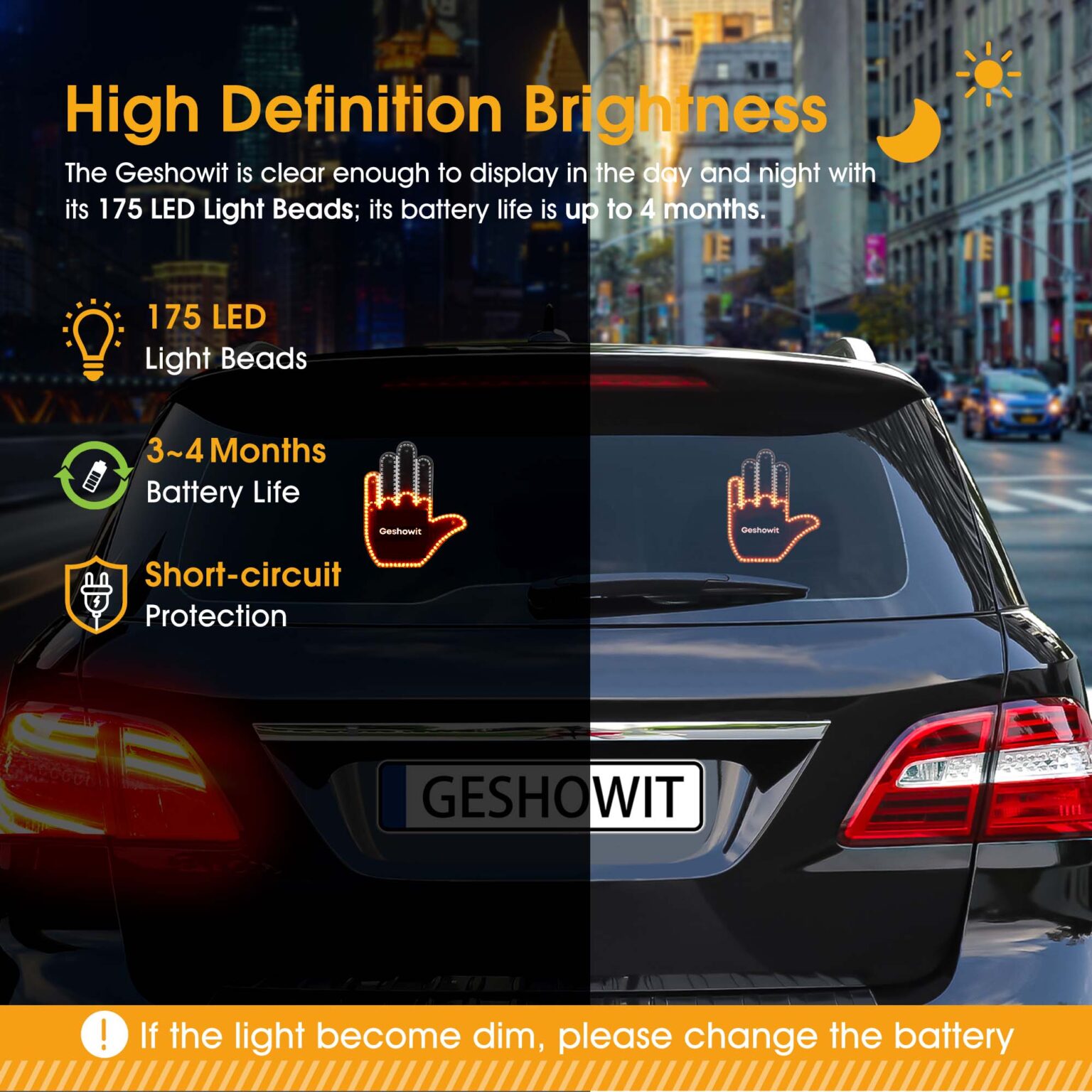 Geshowit Car Middle Finger Light - Best Car Accessory For Men and Women